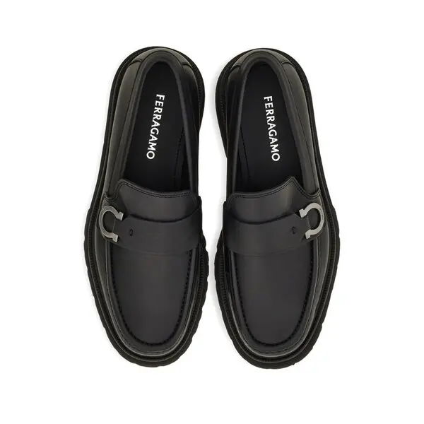 FERRAGAMO Loafers With Raised Stitching And Chunky Rubber Sole - Black