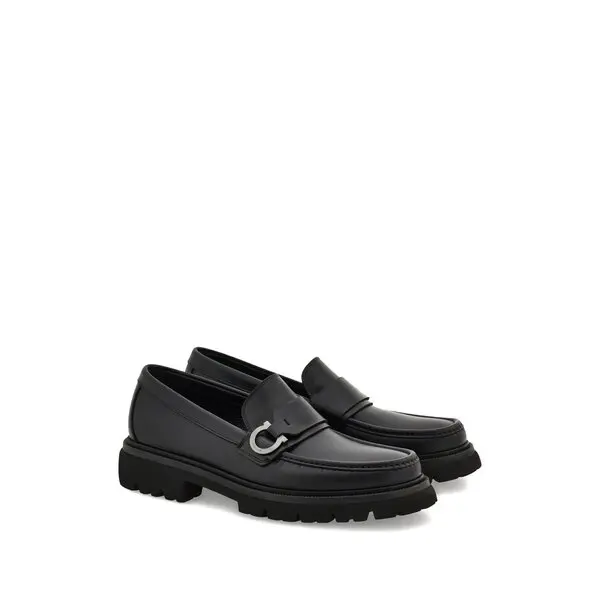 FERRAGAMO Loafers With Raised Stitching And Chunky Rubber Sole - Black