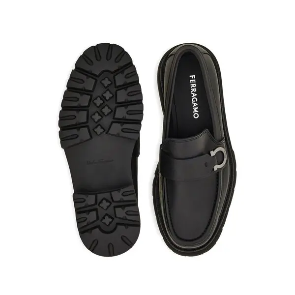 FERRAGAMO Loafers With Raised Stitching And Chunky Rubber Sole - Black