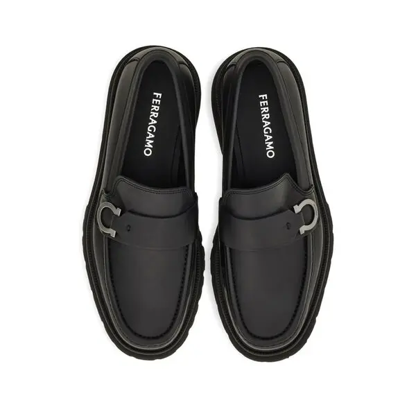 FERRAGAMO Loafers With Raised Stitching And Chunky Rubber Sole - Black