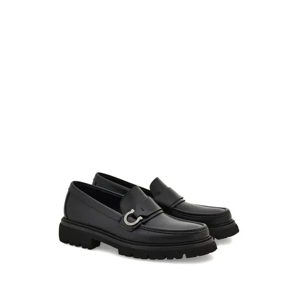 FERRAGAMO Loafers With Raised Stitching And Chunky Rubber Sole - Black