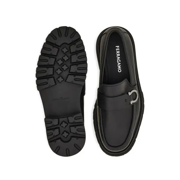 FERRAGAMO Loafers With Raised Stitching And Chunky Rubber Sole - Black