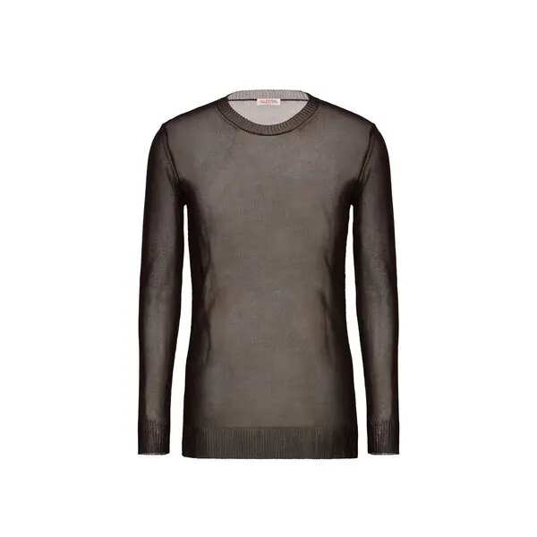 Valentino Garavani S Long Sleeve Semi-transparent Crew Neck Sweater - Brown