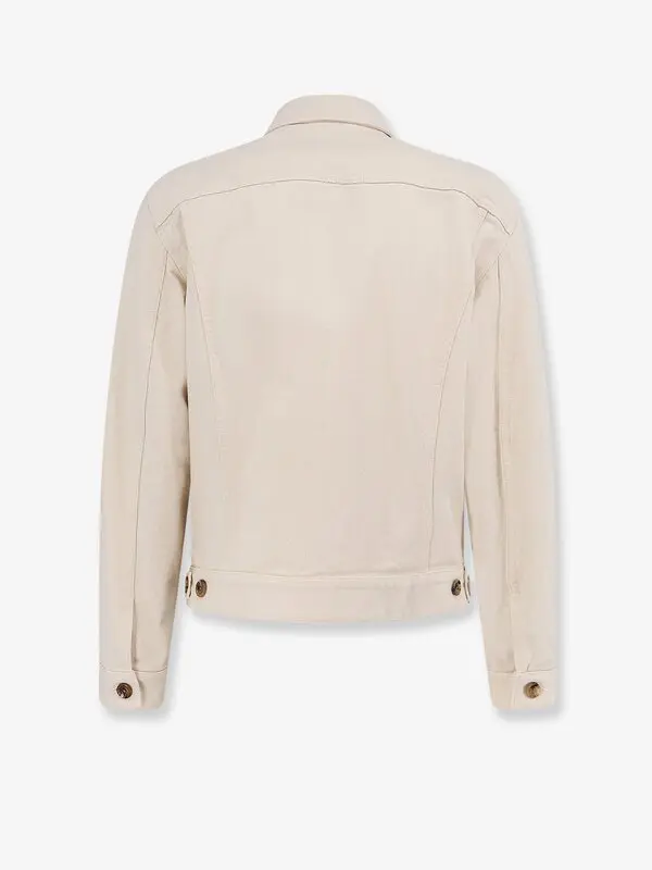 Valentino Garavani White Cotton Denim Jacket With Gold Metal V-logo - Cream