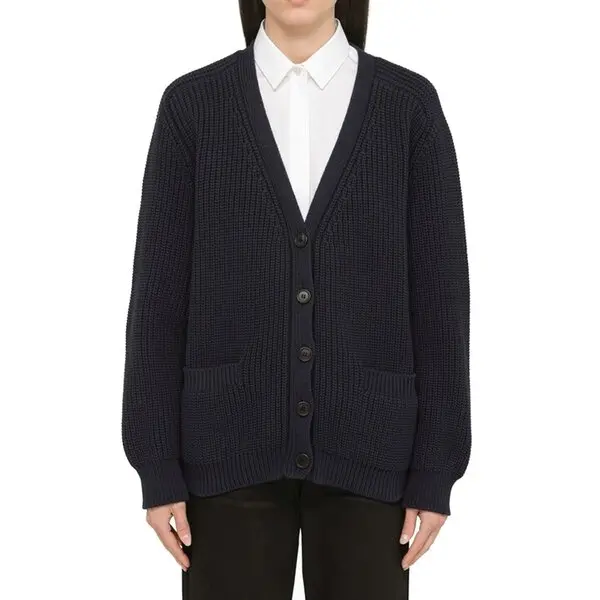 Prada Ribbed Cotton V-neck Cardigan
