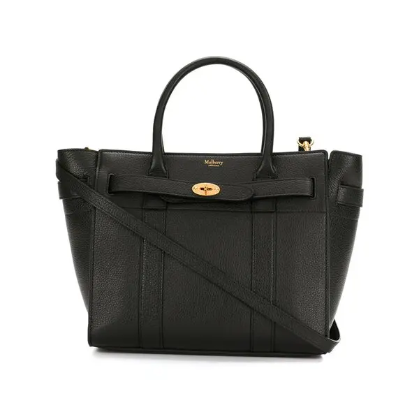 Mulberry Leather Tote Bag With Gold-tone Turn-lock Closure - Black
