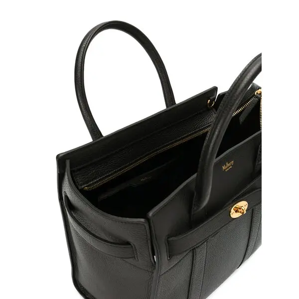 Mulberry Leather Tote Bag With Gold-tone Turn-lock Closure - Black