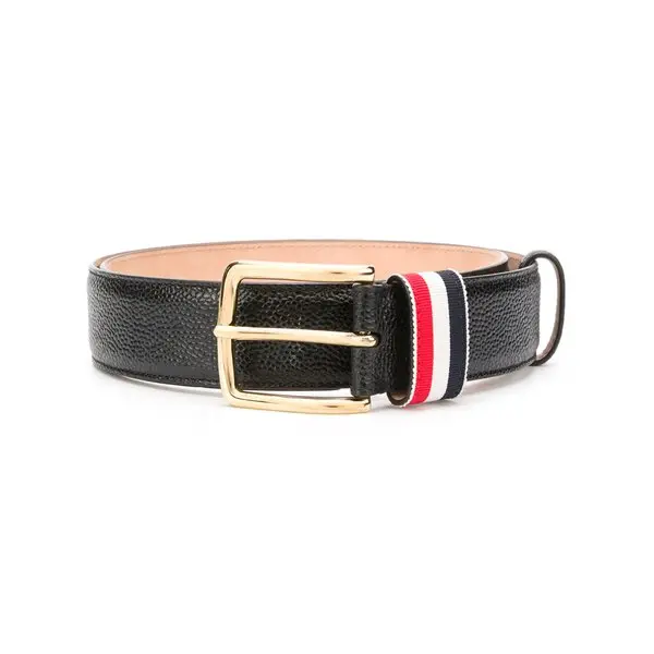 Thom Browne Calf Leather Belt With Striped Loop - Black