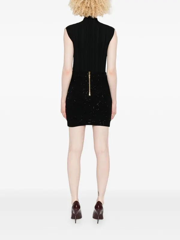 Balmain Black Sequin Tweed Mini Skirt - Multicolor