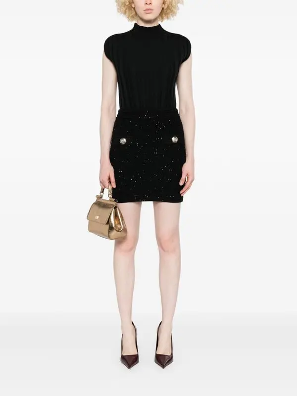 Balmain Black Sequin Tweed Mini Skirt - Multicolor