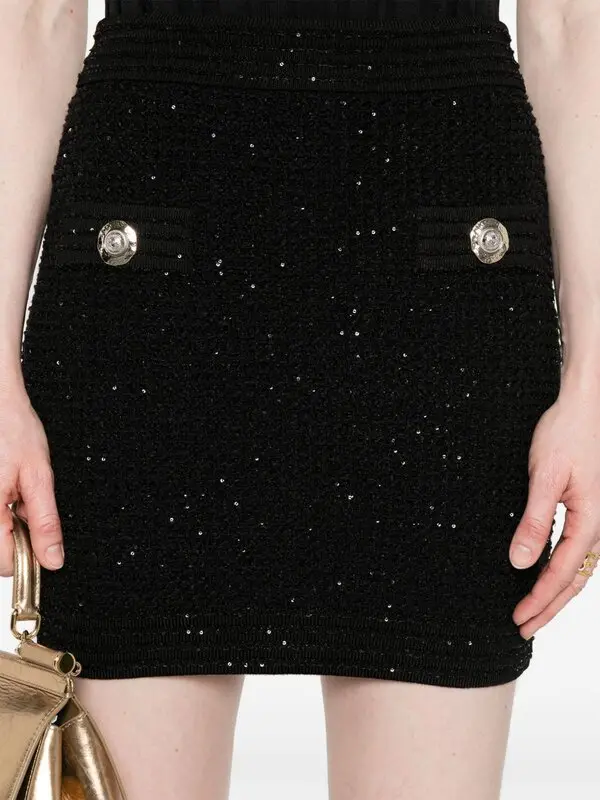 Balmain Black Sequin Tweed Mini Skirt - Multicolor