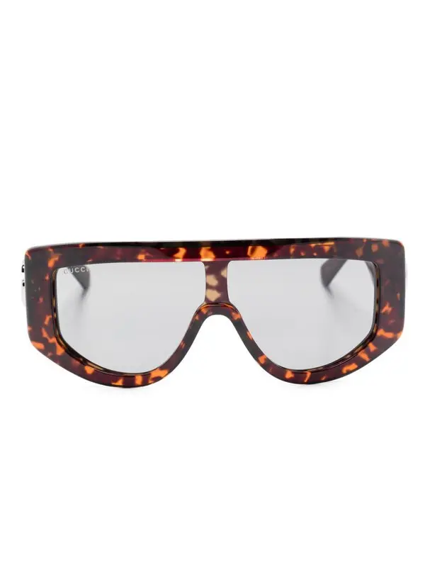 Gucci Rectangular Shape Sunglasses With Tortoiseshell Pattern And Signature Double G Logo - Multicolor