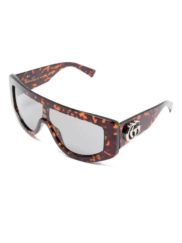 Gucci Rectangular Shape Sunglasses With Tortoiseshell Pattern And Signature Double G Logo - Multicolor