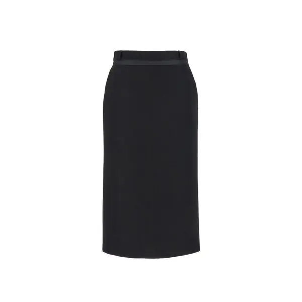 Fendi Virgin Wool Grain De Poud Skirt With Waist Logo Band