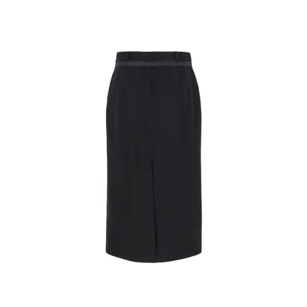 Fendi Virgin Wool Grain De Poud Skirt With Waist Logo Band