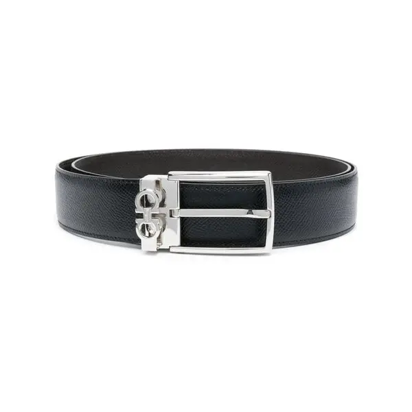 FERRAGAMO Calfskin Leather Belt With Logo Buckle - Black