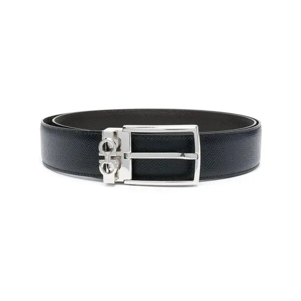 FERRAGAMO Calfskin Leather Belt With Logo Buckle - Black