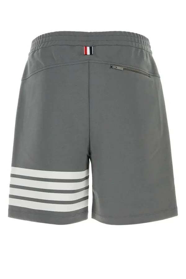 Thom Browne Grey Stretch Jersey Bermuda Shorts With Signature Stripes - Gray