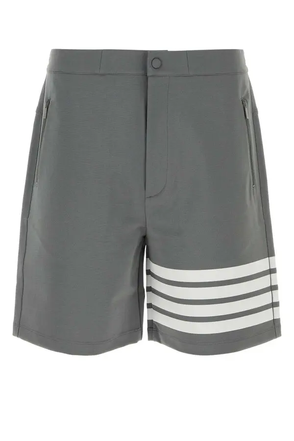 Thom Browne Grey Stretch Jersey Bermuda Shorts With Signature Stripes - Gray