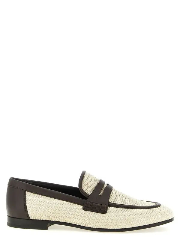 Brunello Cucinelli Raffia Loafers With Leather Detailing - Cream