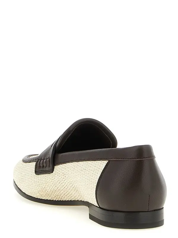 Brunello Cucinelli Raffia Loafers With Leather Detailing