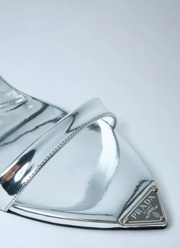 Prada Leather Stiletto Heeled Sandals With Side Buckle - Silver