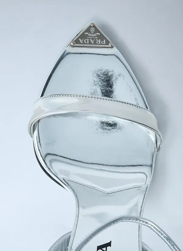 Prada Leather Stiletto Heeled Sandals With Side Buckle - Silver