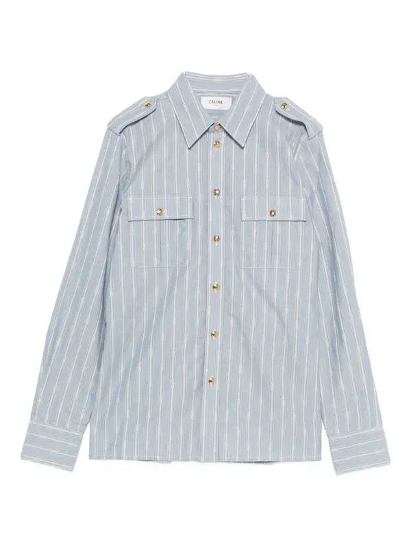Celine Striped Cotton Shirt With Button-up Front