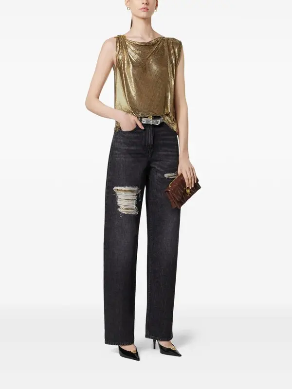 Versace Dark Wash Embroidered Waistband Jeans - Multicolor