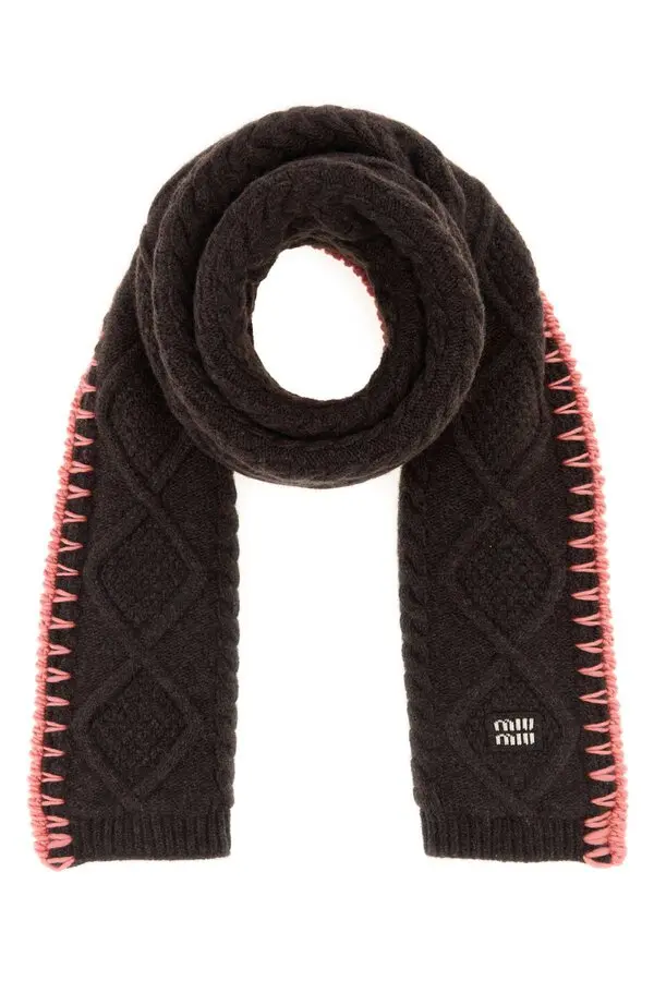 Miu Miu Dark Wool Blend Scarf - Brown