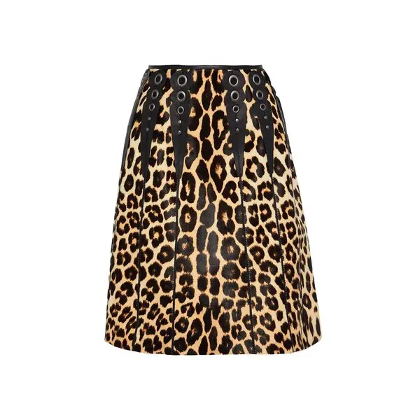Bottega Veneta Leopard Print Calf Hair And Leather Skirt - Brown
