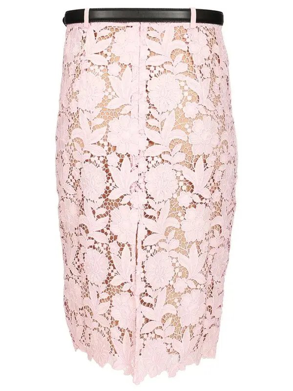 SELF-PORTRAIT Lace Pencil Skirt With Belt - Multicolor