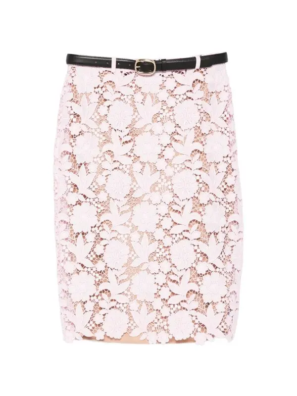 SELF-PORTRAIT Lace Pencil Skirt With Belt - Multicolor