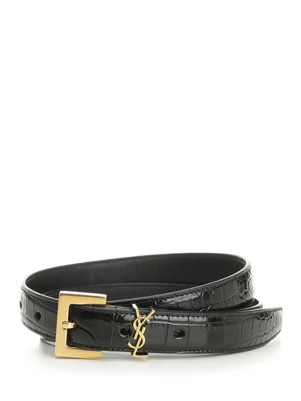 Saint Laurent Skinny Logo Belt - Black