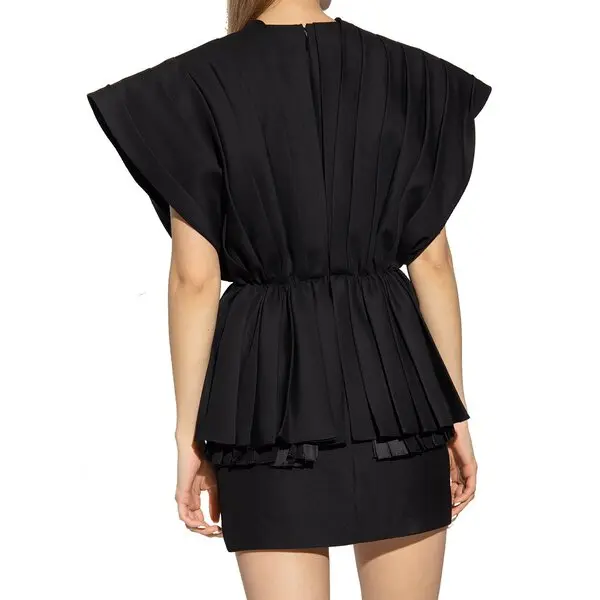 Gucci Pleated V-neck Wool Dress