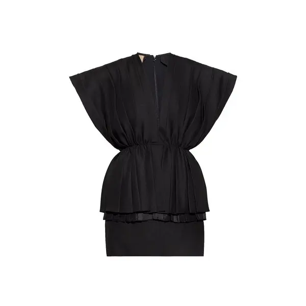 Gucci Pleated V-neck Wool Dress - Black