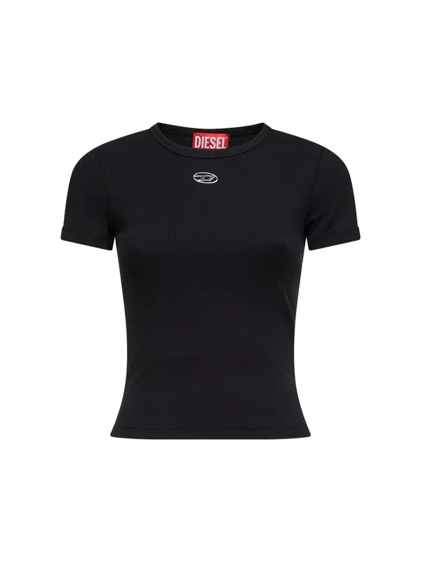 DIESEL® Ribbed Stretch Jersey T-shirt With Oval D Logo - Multicolor