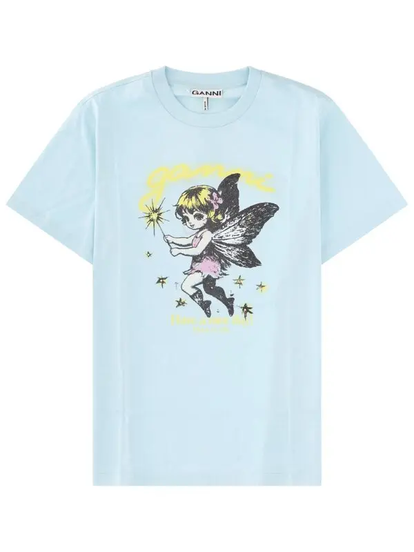 GANNI Printed Cotton T-shirt - White