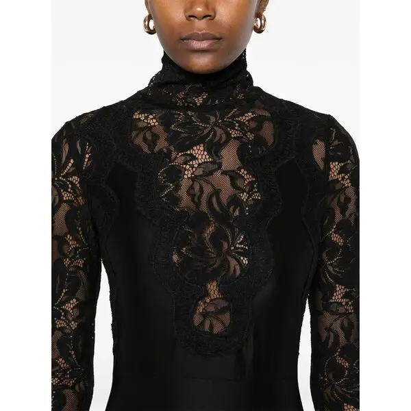 Rabanne Lace Appliqué High Neck Long Sleeve Gown - Black