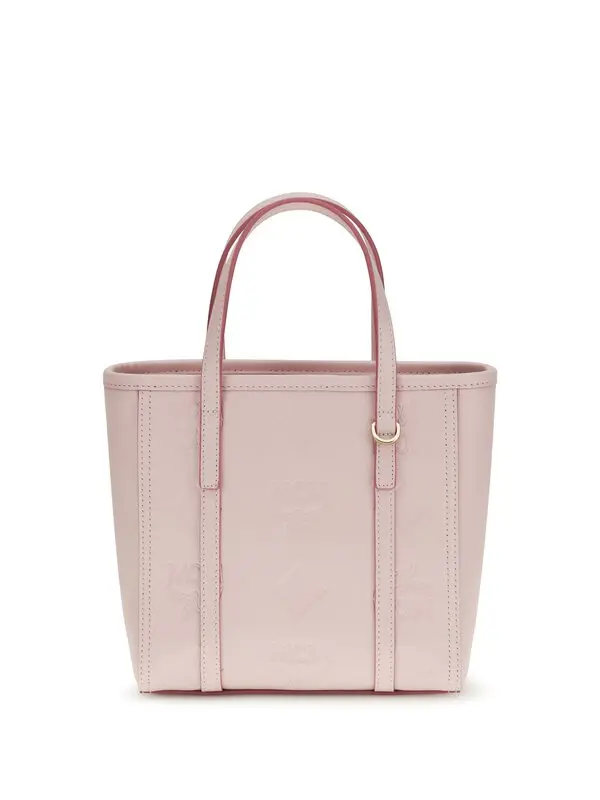 Mcm Toni Small Tote Bag With Embossed Maxi Visetos Motif - Pink
