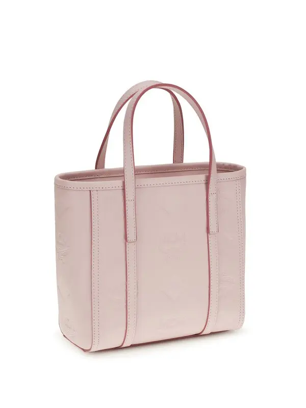 Mcm Toni Small Tote Bag With Embossed Maxi Visetos Motif - Pink