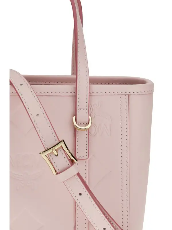 Mcm Toni Small Tote Bag With Embossed Maxi Visetos Motif - Pink
