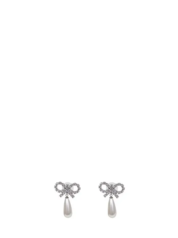 SELF-PORTRAIT Crystal Bow Pearl Drop Earrings - Multicolor