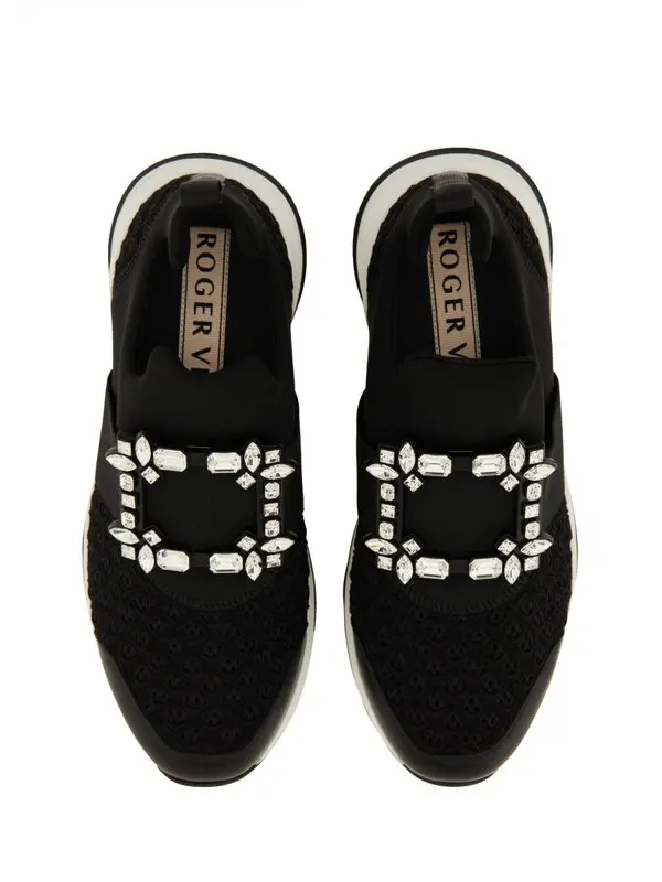 ROGER VIVIER Viv' Run Fabric Embellished Sneakers - Black