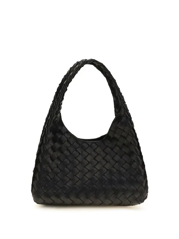 Bottega Veneta Campana Shoulder Bag In Woven Intrecciato Leather - Black