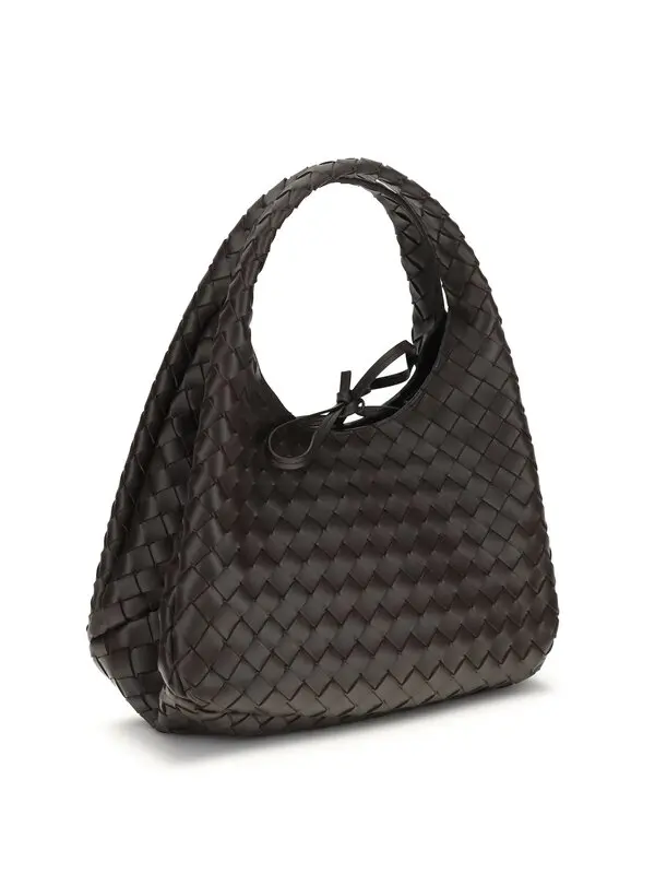 Bottega Veneta Campana Shoulder Bag In Woven Intrecciato Leather - Brown