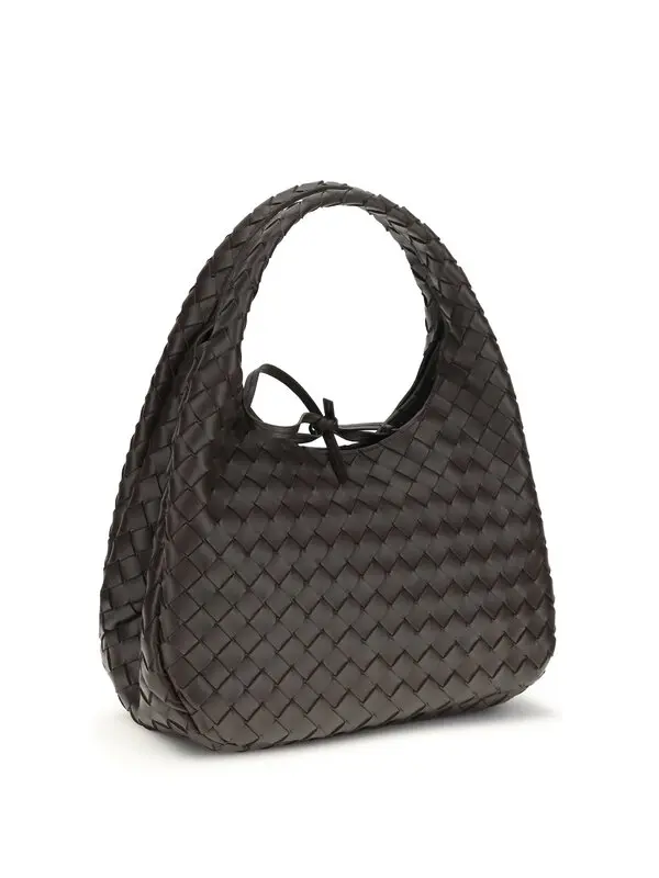 Bottega Veneta Campana Shoulder Bag In Woven Intrecciato Leather - Brown