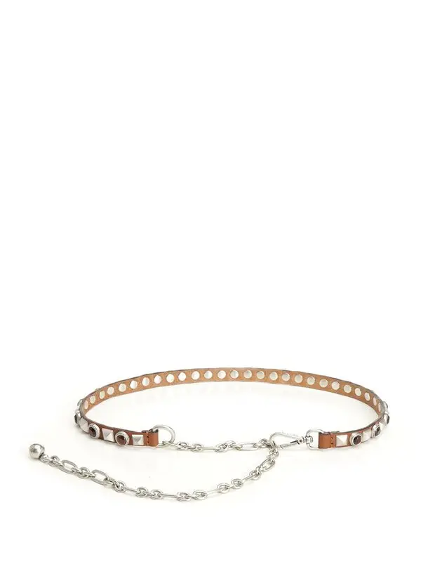 Etro Adjustable Leather And Chain Belt With Jeweled Studs - Brown