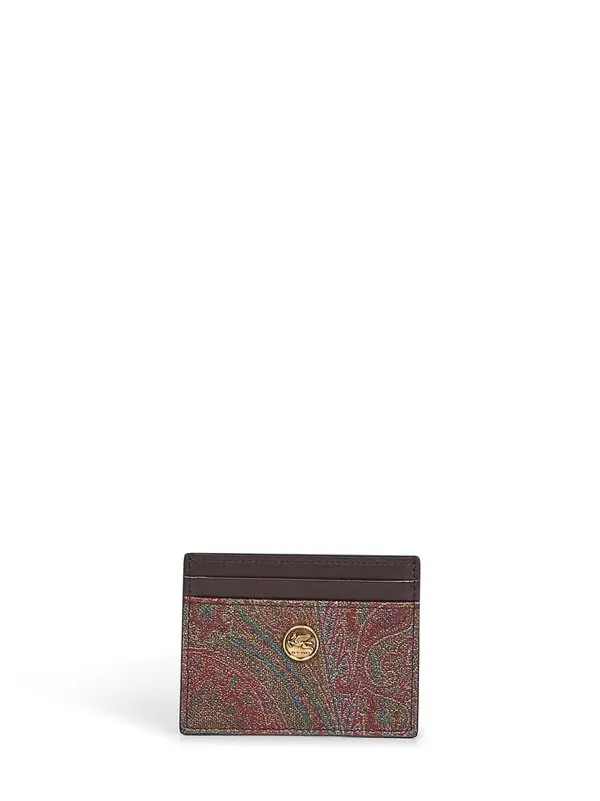 Etro Brown Paisley Card Holder With Coin - Multicolor