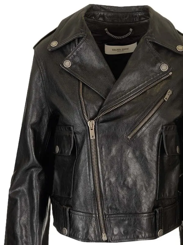 GOLDEN GOOSE Distressed Leather Biker Jacket